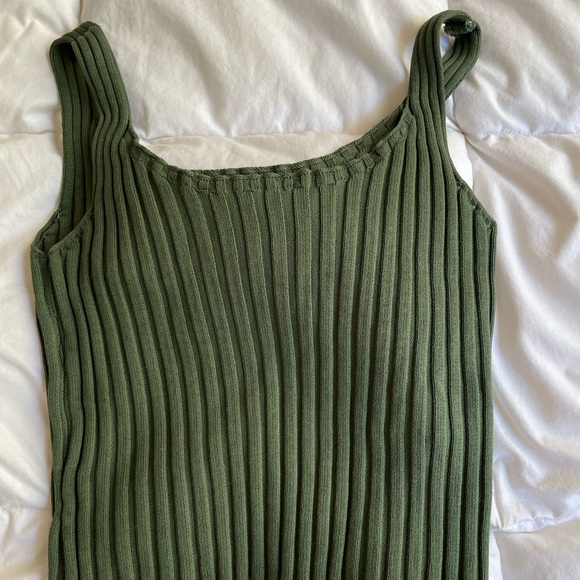 Tops | Green Ribbed Tank | Poshmark